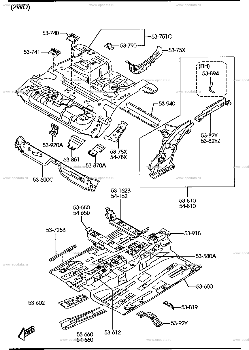 Floor panel for Mazda Demio DE, 3 generation 07.2007 - 05.2011 - Mazda ...