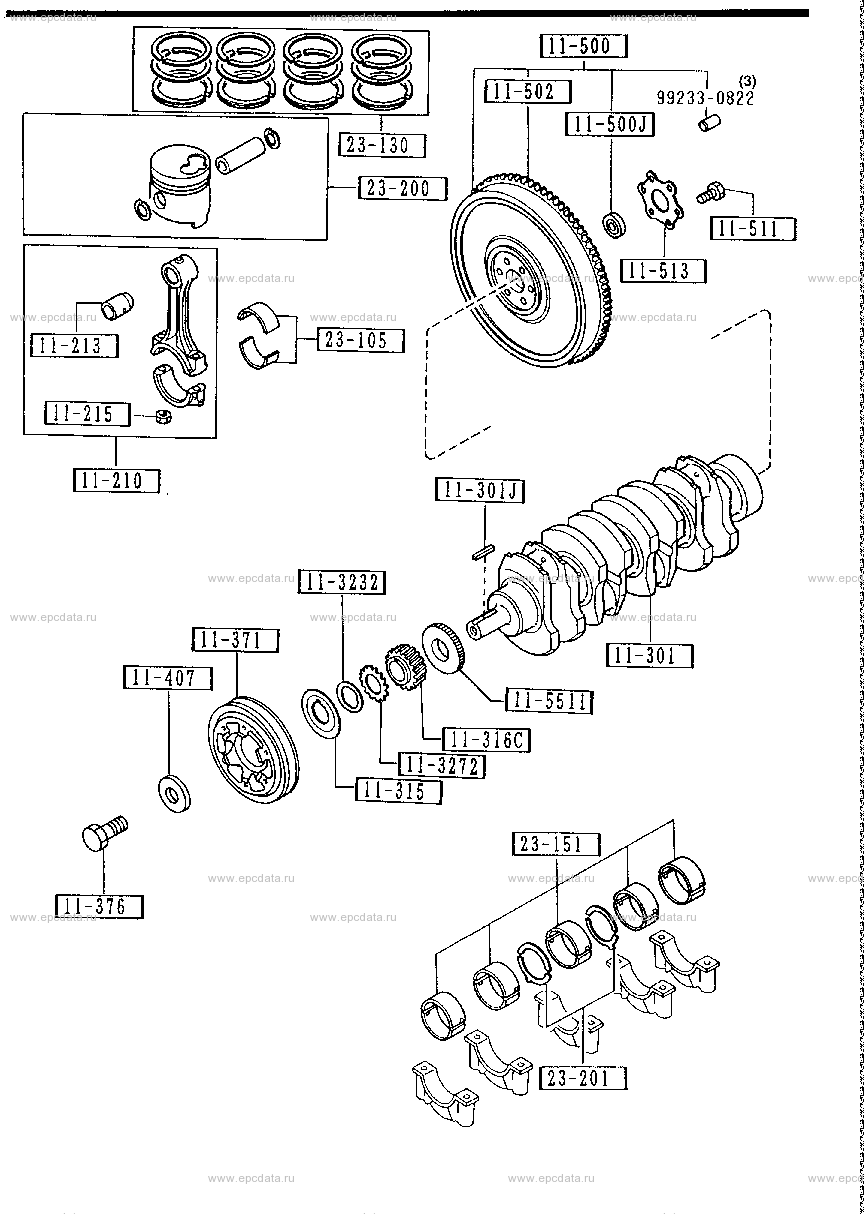 Piston, crankshaft and flywheel (diesel)(3000cc) for Mazda Bongo Brawny ...