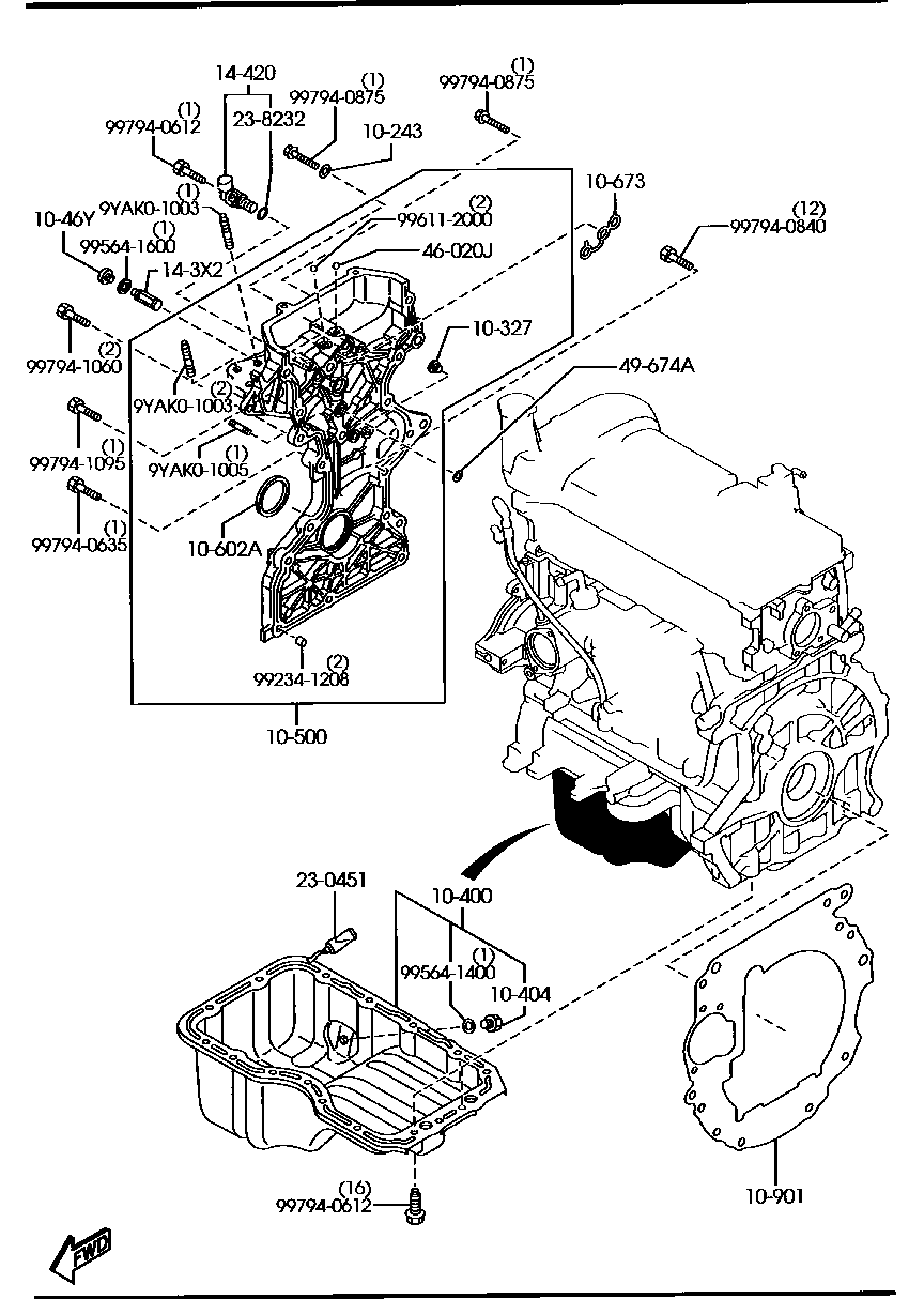 Oil pan & timing cover (gasoline) for Mazda Mazda2, 08.2010 spare parts ...