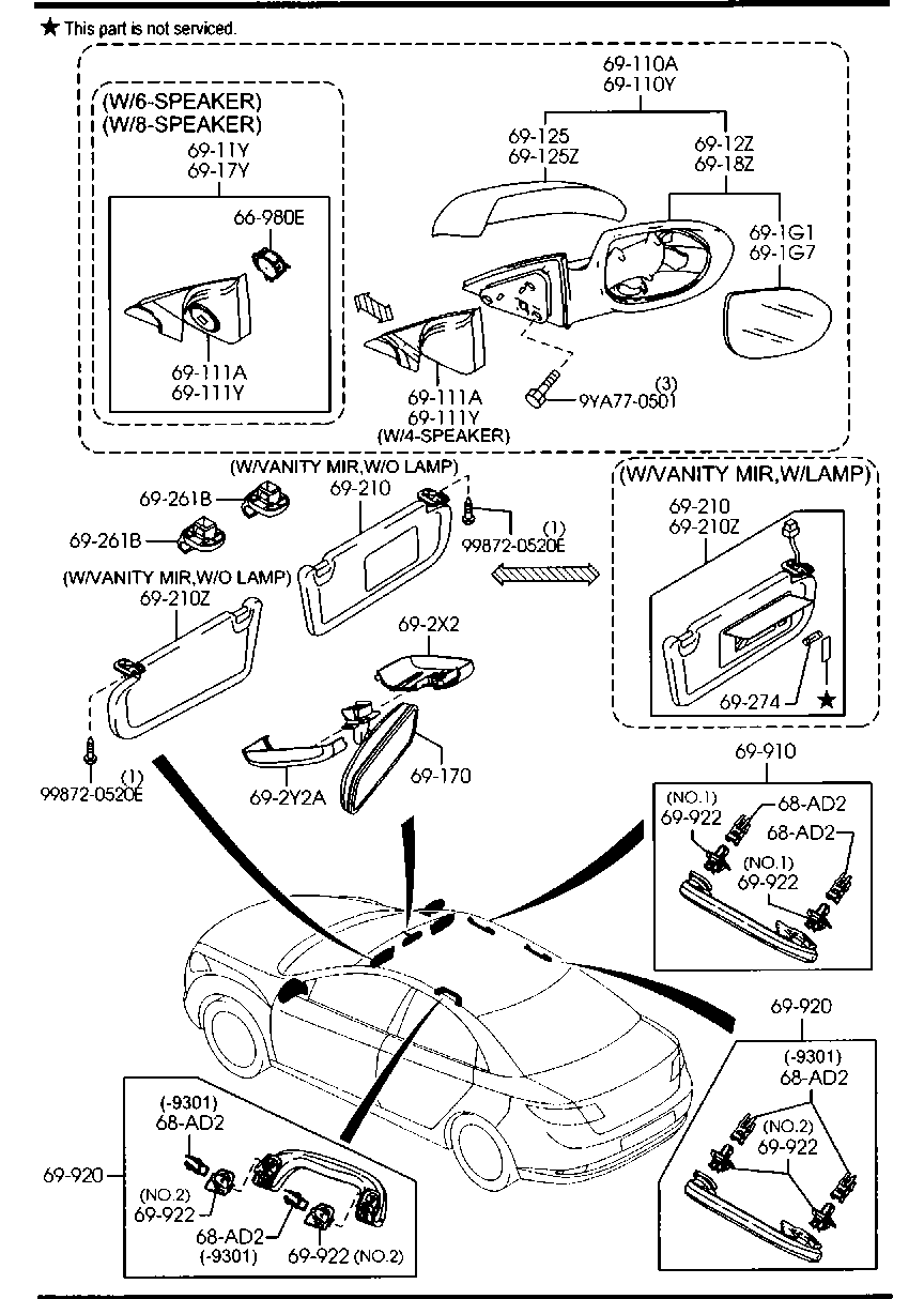 Visors,assist handles & mirrors (4-door) for Mazda Mazda6, 08.2007 ...